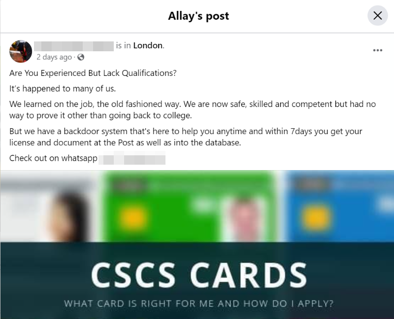 Fake skills cards have opened the door to construction site blaggers